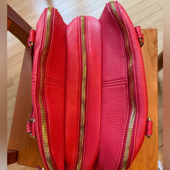 J. Crew | Bags | J Crew Red Pebbled Leather Biennial Bag Triple Gold ...